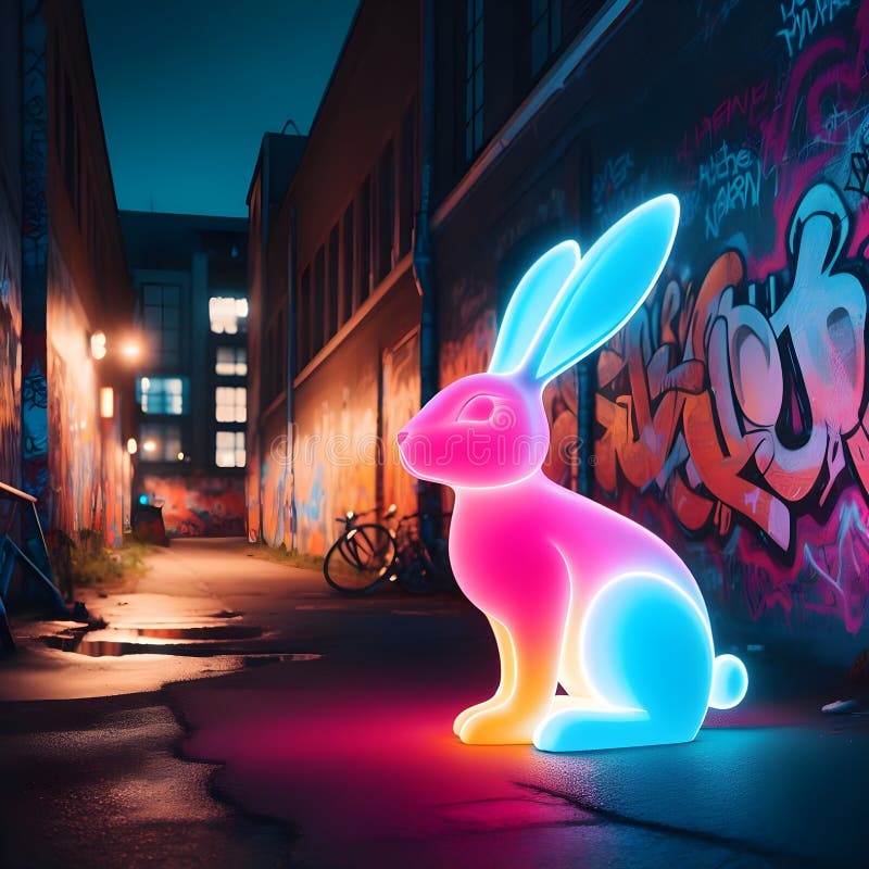 A neon-lit Bunny stock illustration. Illustration of name - 312451331