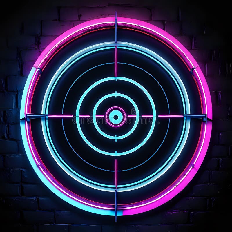 Neon-lit Circle Target Dart in the Center of a Black Wall Background ...