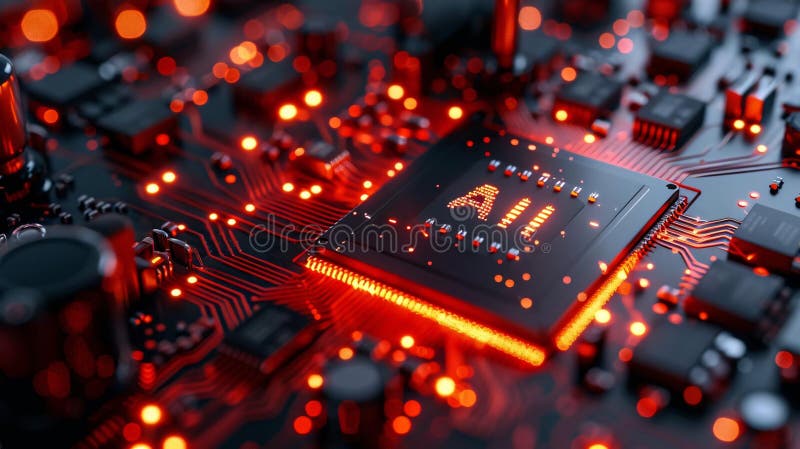 Neon-lit Circuitry with Ai Chip Detailing Stock Illustration ...