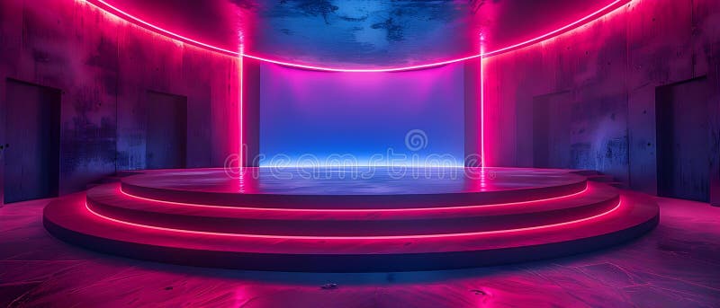 Neon-Lit Circular Stage in High-Tech Studio Vibes. Concept Neon-Lit ...