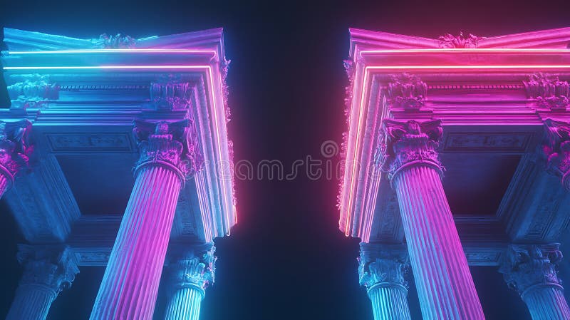 Neon Lit Classical Columns Architectural Structure Stock Illustration ...