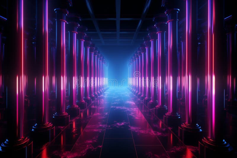 Neon-lit Columns Converge, Framing a 3D Backdrop for Dynamic Digital ...