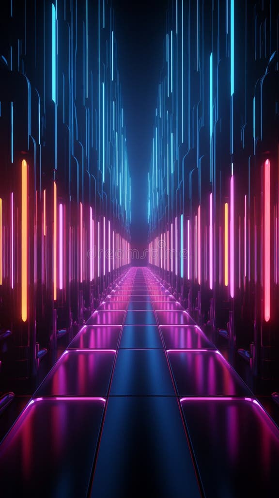 Neon-lit Columns Converge, Framing a 3D Backdrop for Dynamic Digital ...