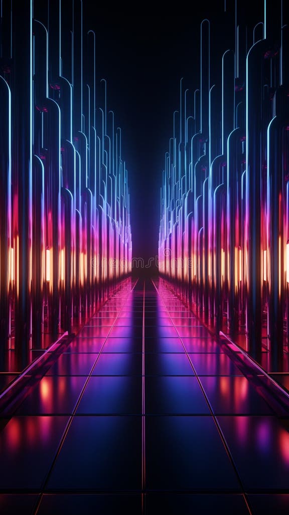 Neon-lit Columns Converge, Framing a 3D Backdrop for Dynamic Digital ...