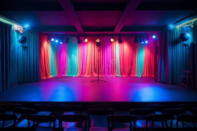 A Neon Lit Comedy Club with Laughter and Applause Stock Illustration ...