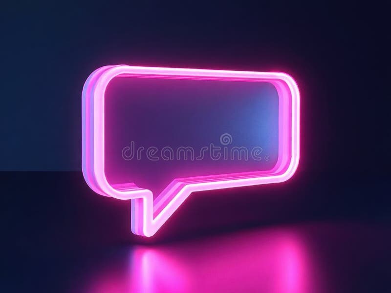 A Neon-lit 3D Message Bubble Icon with a Slight Transparency, Glowing ...