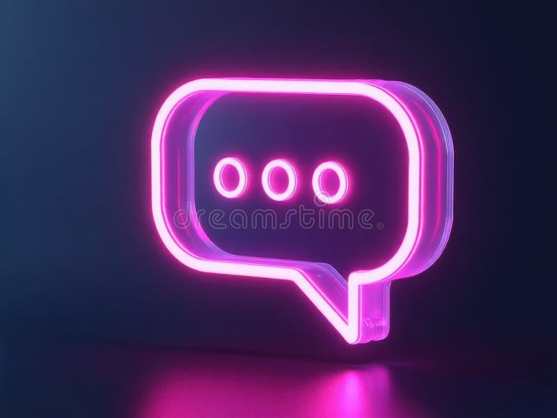 A Neon-lit 3D Message Bubble Icon with a Slight Transparency, Glowing ...