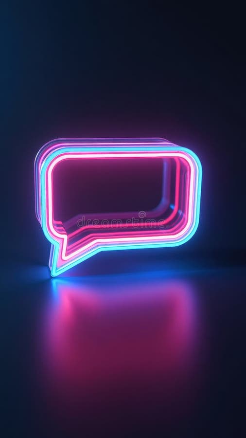 A Neon-lit 3D Message Bubble Icon with a Slight Transparency, Glowing ...