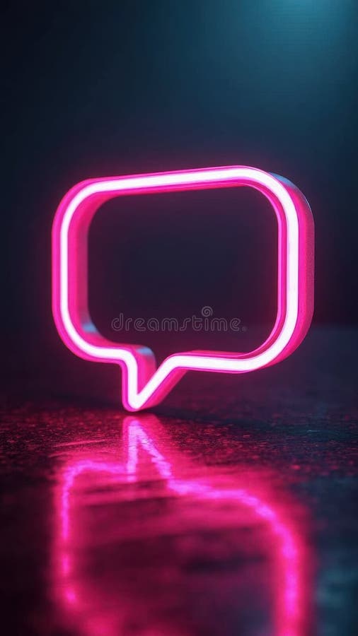 A Neon-lit 3D Message Bubble Icon with a Slight Transparency, Glowing ...