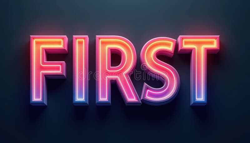 Neon-lit 3D Text Spelling FIRST Glowing Against a Dark Background ...