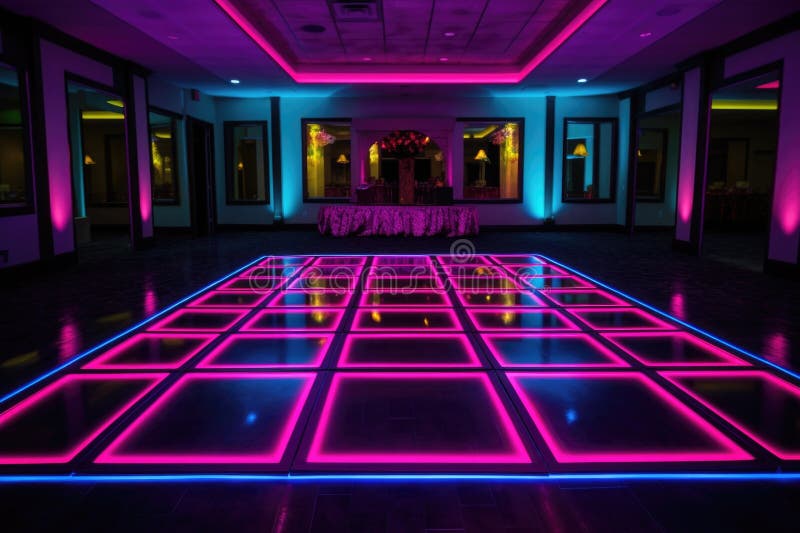 Neon-lit Dance Floor in a Banquet Hall Stock Photo - Image of nightlife ...