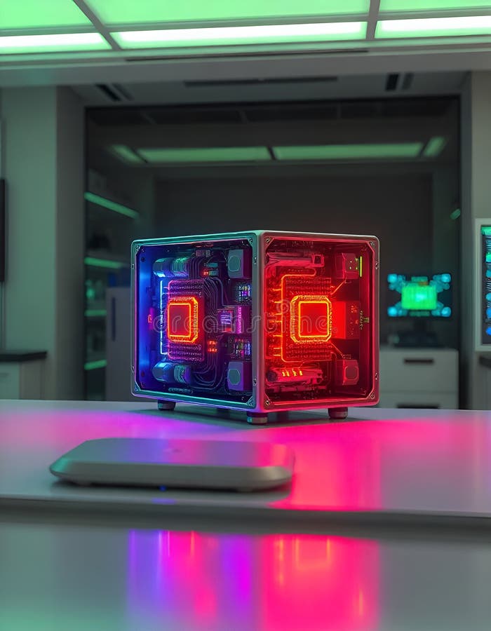 Neon Lit Data Cube in a Tech-Lab Setting Stock Photo - Image of tech ...