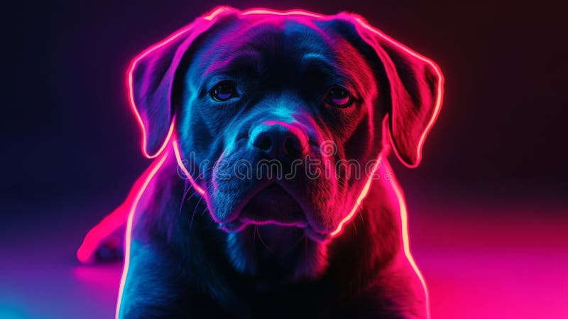 Neon Lit Dog Portrait: Pink and Blue Glowing Lights Stock Illustration ...