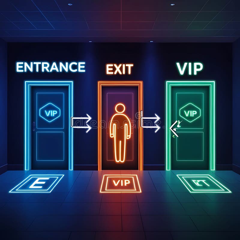 Neon Lit Doors Entrance Exit and Vip Access Stock Illustration ...