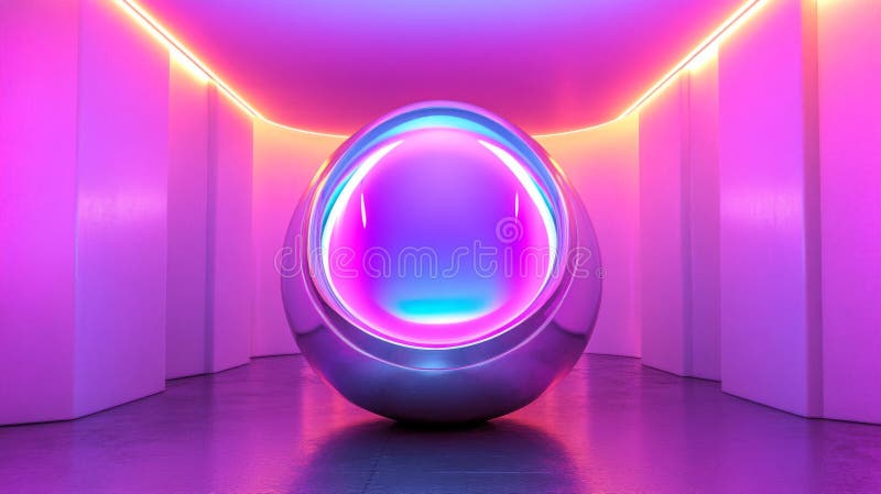 Neon Lit Egg Shaped Object in Modern Room Stock Illustration ...