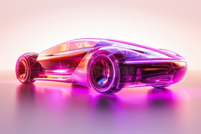 Neon-lit Futuristic Car with Sleek Aerodynamic Outline 3D Render Stock ...