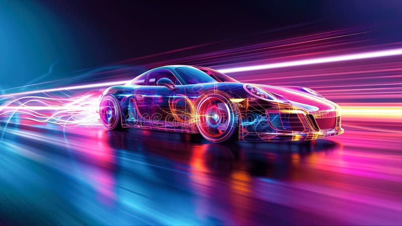 A Neon-lit Futuristic Racing Car Speeding through a Vibrant, High-tech ...