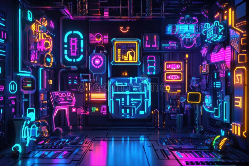 Neon-lit Futuristic Room with Glowing Panels and Vibrant Colors in a ...