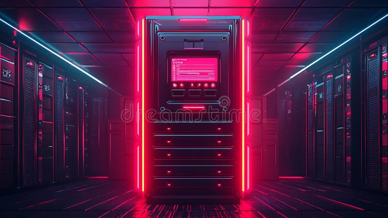 Neon-lit Futuristic Server in Futuristic Data Center Place Stock ...