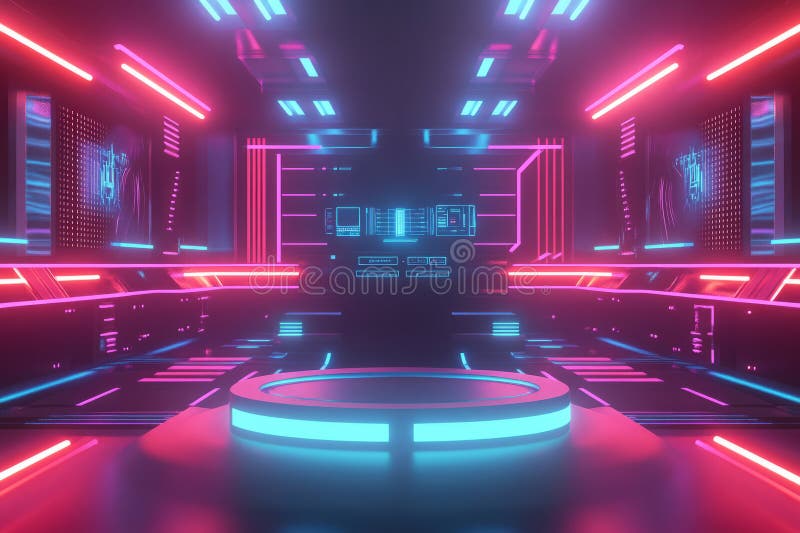 A Neon-lit Gaming Arena 3D Background Featuring a Dynamic Podium with ...