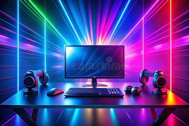 Neon-lit Gaming Setup Vibrant Studio Esports Competition Stock Image ...