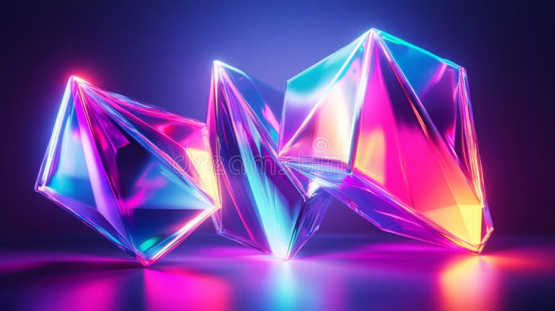 Neon-Lit Geometric Crystal Prisms on a Dark Background Stock ...