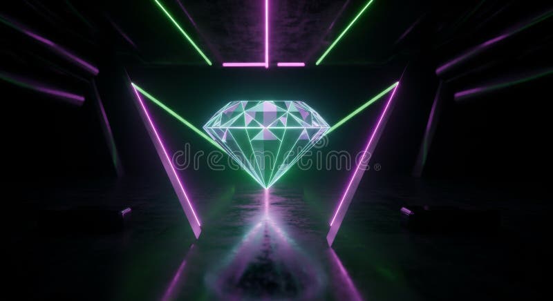 Neon-lit Geometric Diamond with Reflective Surface and Laser Light ...