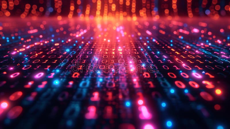 A Neon-lit Grid of Binary Code, Encoding the Language of the Digital ...