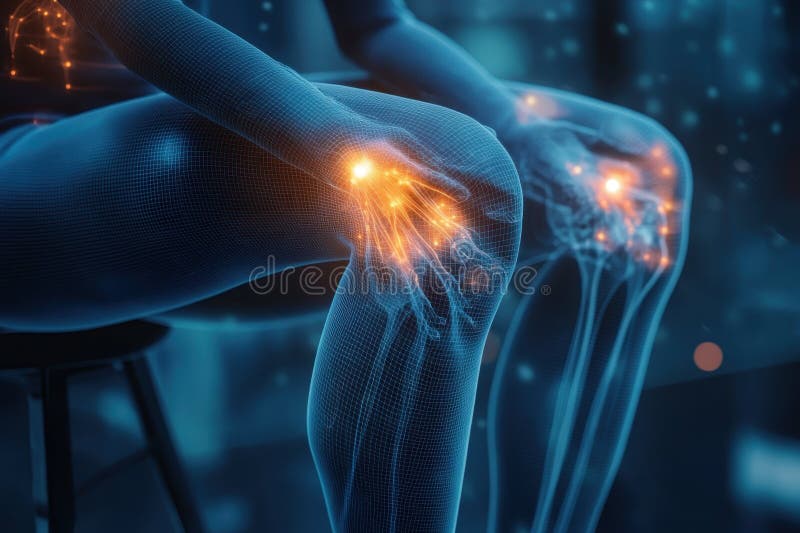 Neon-lit Human Knee Joints Highlight Pain in a Digital Space Stock ...