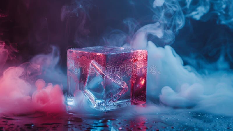 Neon-lit Ice Cube with Smoke Effect Stock Image - Image of girl ...