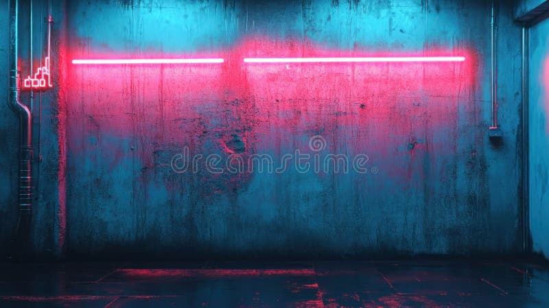 Neon Lit Industrial Wall with Blue and Pink Graffiti and Grunge Texture ...