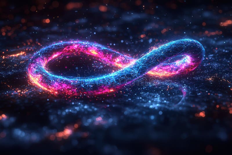 Neon Lit Infinity Symbol Representing Technology and Connection on Dark ...