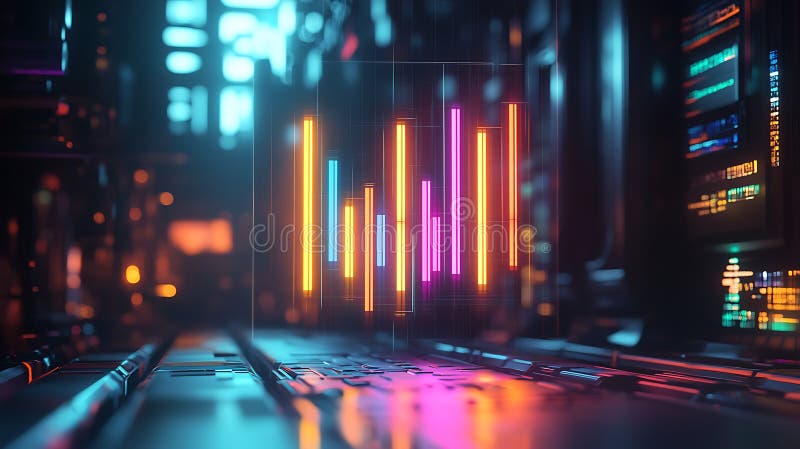 Neon-lit Interactive Bar Chart Floating in Mid-air, Bars Dynamically ...