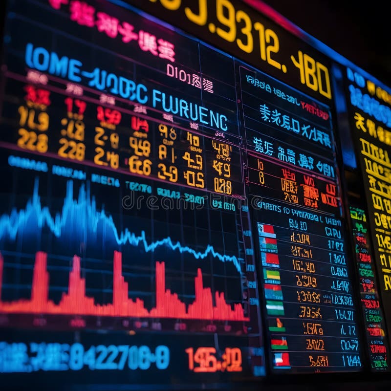 Neon-Lit International Trade Scene Featuring Glowing Currency Exchange ...