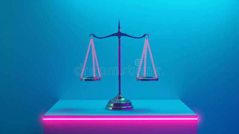 Neon-lit Justice Scales on Elevated Glowing Surface Stock Image - Image ...