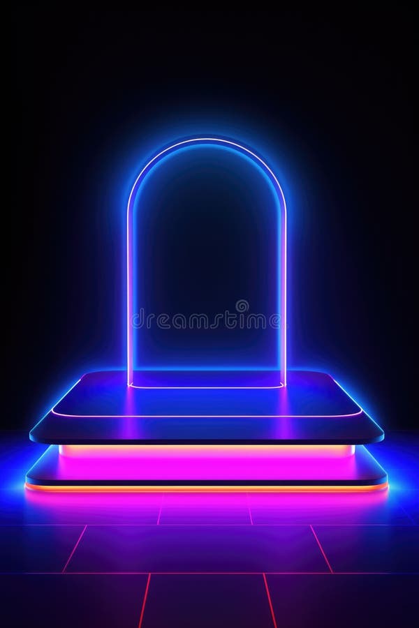 A Neon Lit Phone Sitting on Top of a Table. Can Be Used To Depict ...