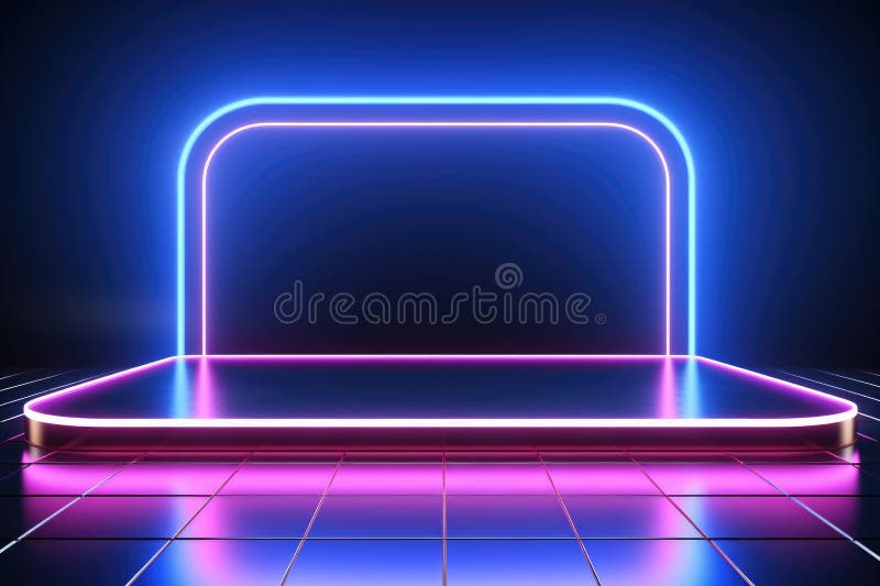 Neon Lit Platform in Dark Room Stock Image - Image of interior ...