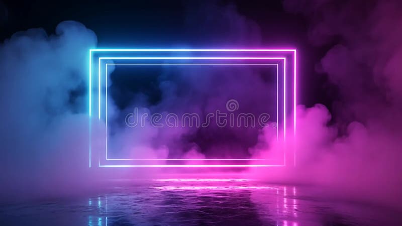 Neon Lit Rectangular Frame, Misty Ground, Colorful Gradient, Futuristic ...