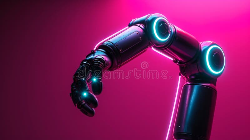 A Neon-lit Robot Arm, Symbolizing the Marriage of Machinery and ...