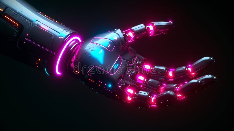 A Neon-lit Robotic Hand, a Symbol of Innovation and Precision ...