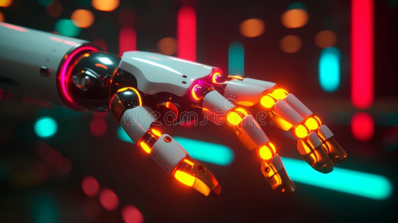 A Neon-lit Robotic Hand, a Symbol of Innovation and Precision ...