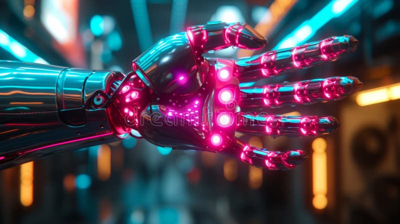 A Neon-lit Robotic Hand, a Symbol of Innovation and Precision ...