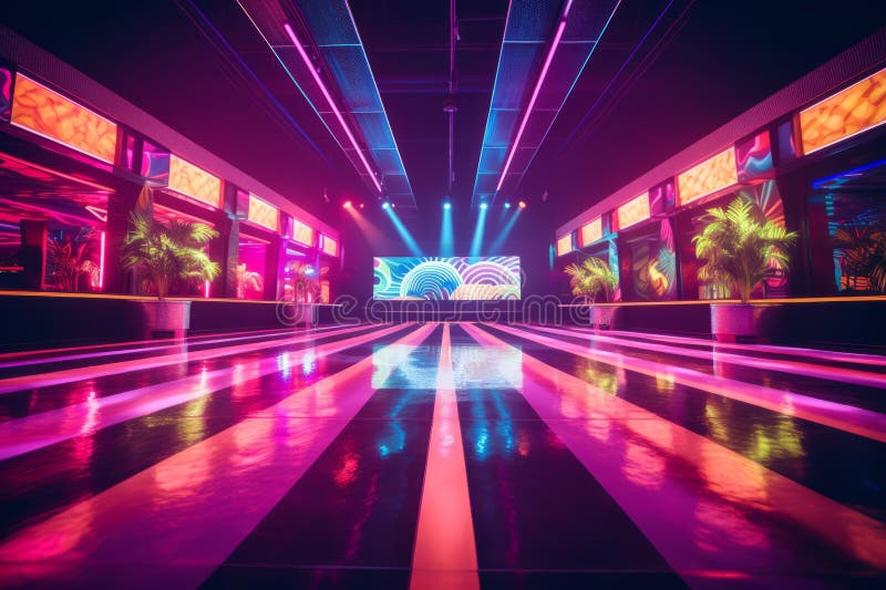 A Neon Lit Roller Skating Rink with Retro Vibes Stock Illustration ...