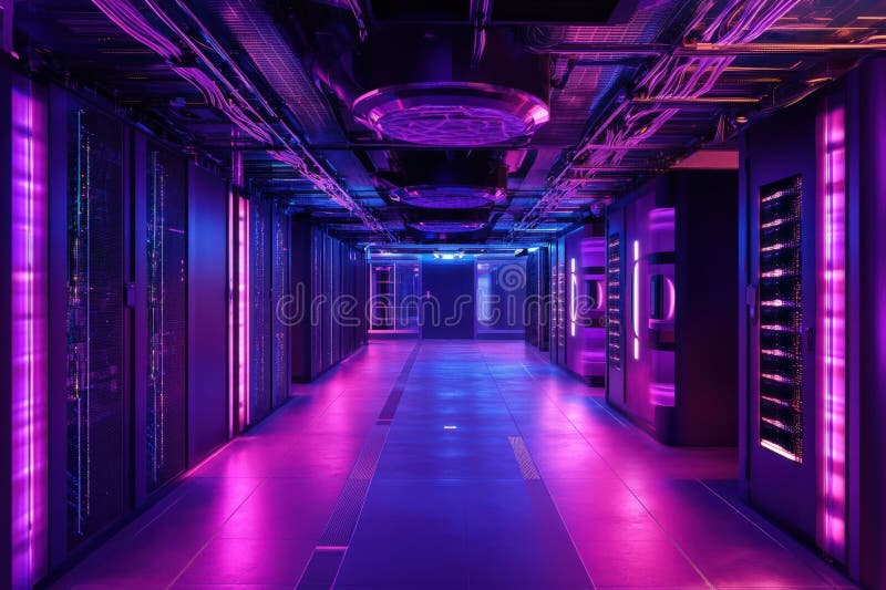 Pink Lit Server Room Corridor Stock Photos - Free & Royalty-Free Stock ...