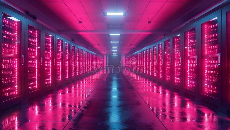 Neon-lit Server Room with Futuristic Data Center Technology and Vibrant ...