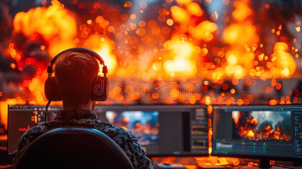 Neon-lit Silhouette of a Video Editor at Work, Surrounded by Vibrant ...