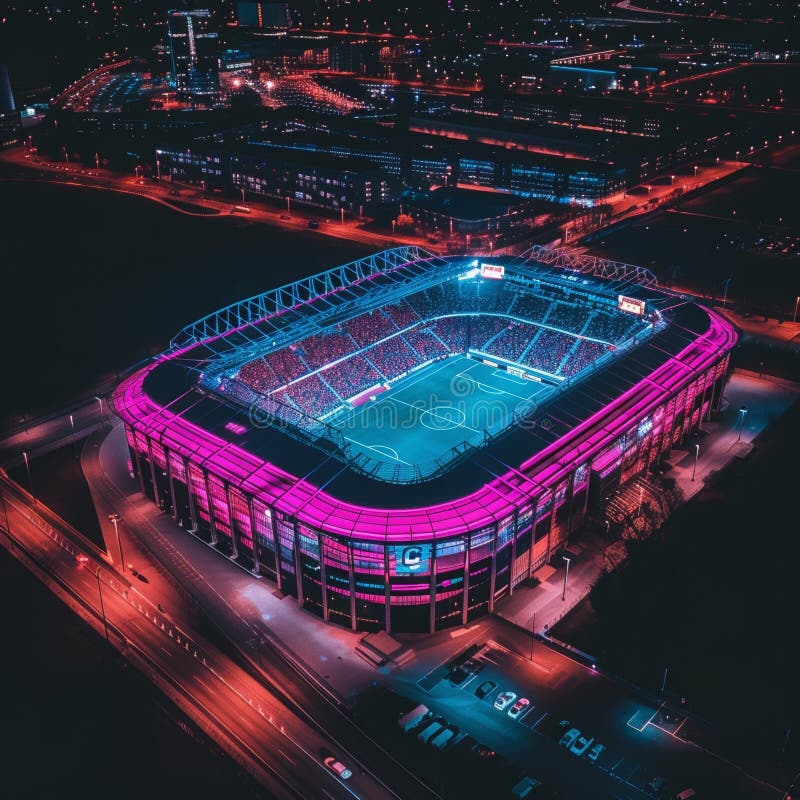 A Neon Lit Soccer Stadium Reflecting the Passion of the Fans Stock ...
