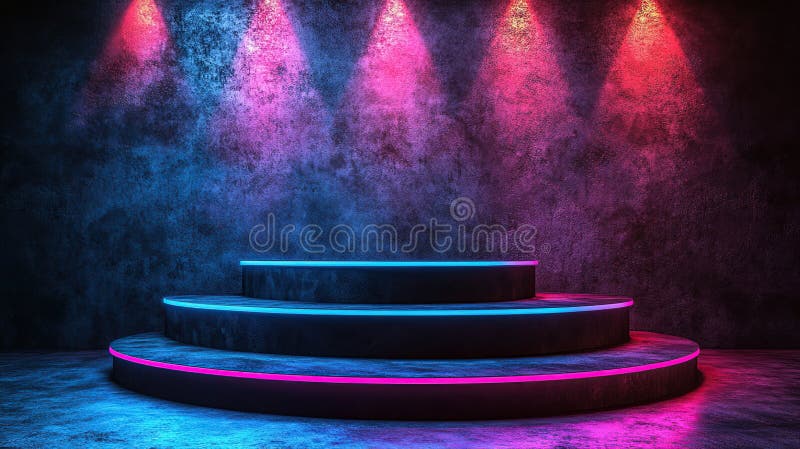 Neon-lit Stage, Circular Platform, Grunge Background, Product Display ...