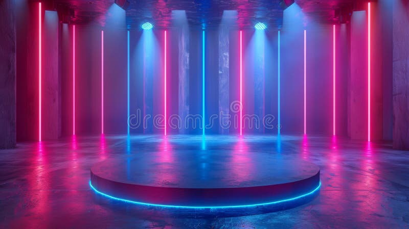 Neon Lit Stage Gleams, Ready for Its Next Dynamic Performance Stock ...