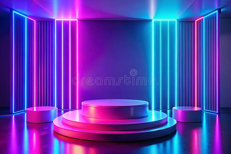 Neon-lit Stage, Product Display, Vibrant Backdrop, Studio Stock Image ...
